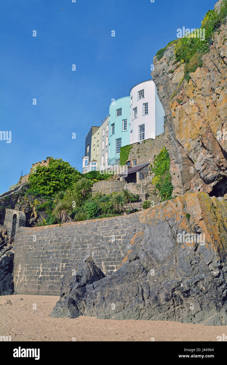 Colourful Houses Perched On A Rock In The Welsh Sea Resort of Tenby ...