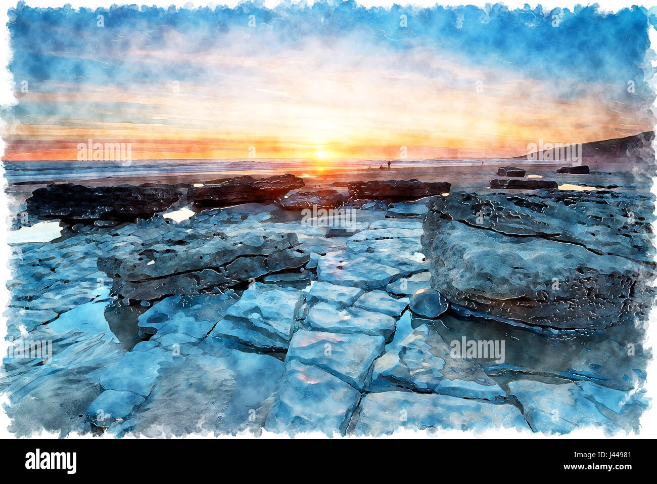 Sunset over water drawing hi-res stock photography and images - Alamy