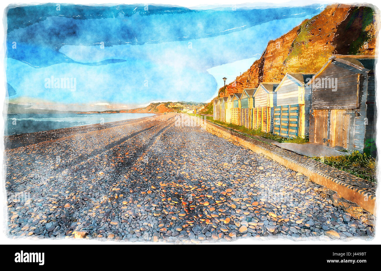 Watercolour painting of Budleigh Salterton on the Devon coast Stock ...