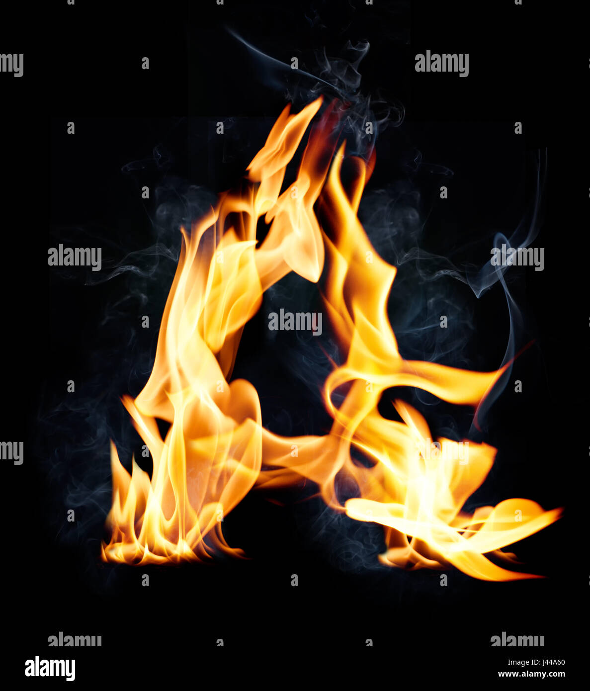 Letter A. Fire and smoke alphabet over black background Stock Photo - Alamy
