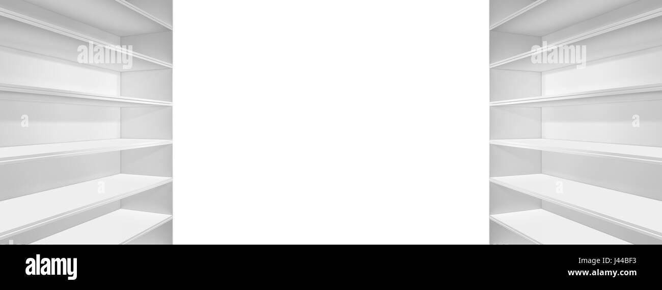 Empty shelves on white background Stock Photo - Alamy