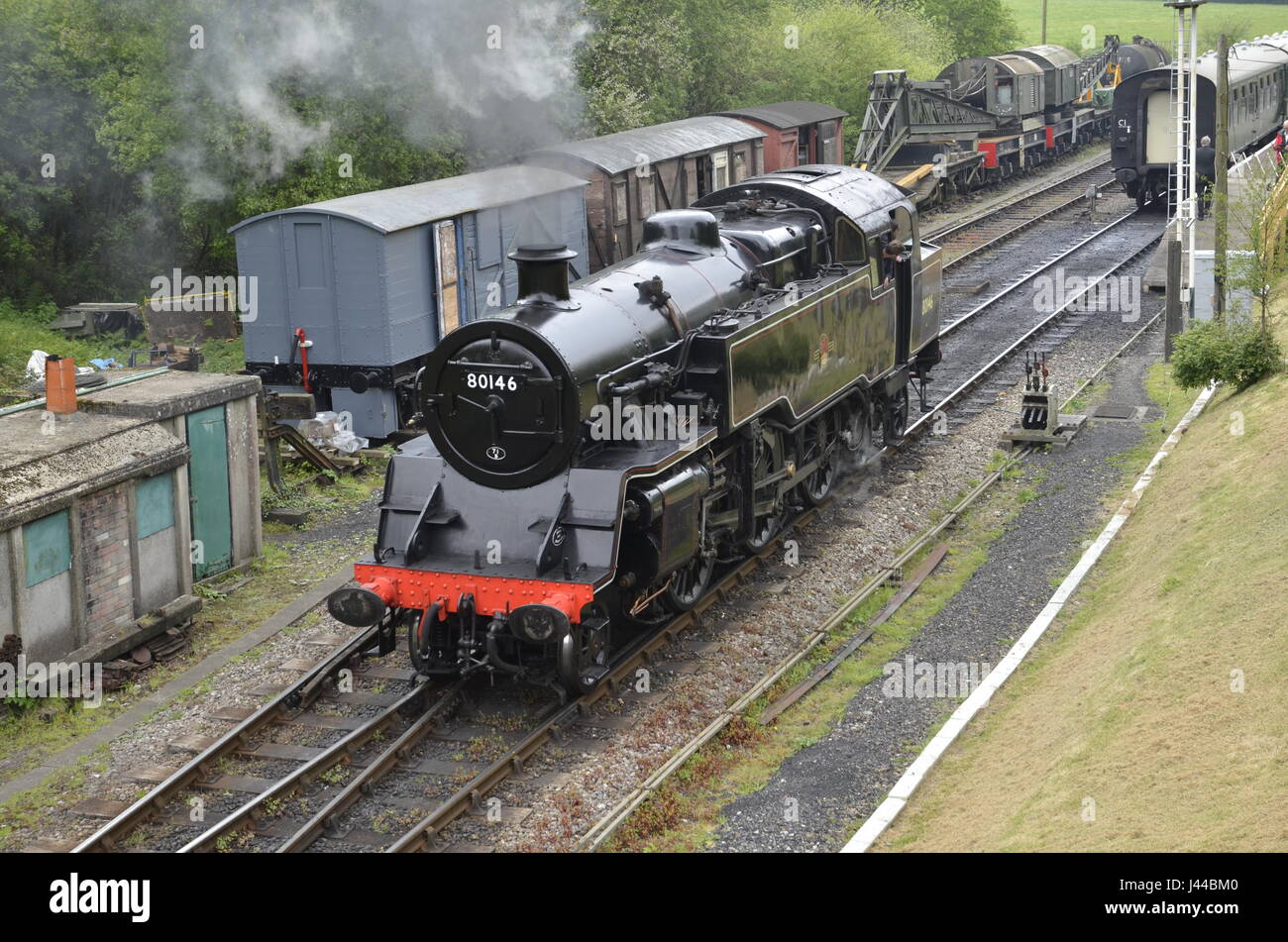 A Standard 4MT Tank steam train at Norden Station on the Swanage ...
