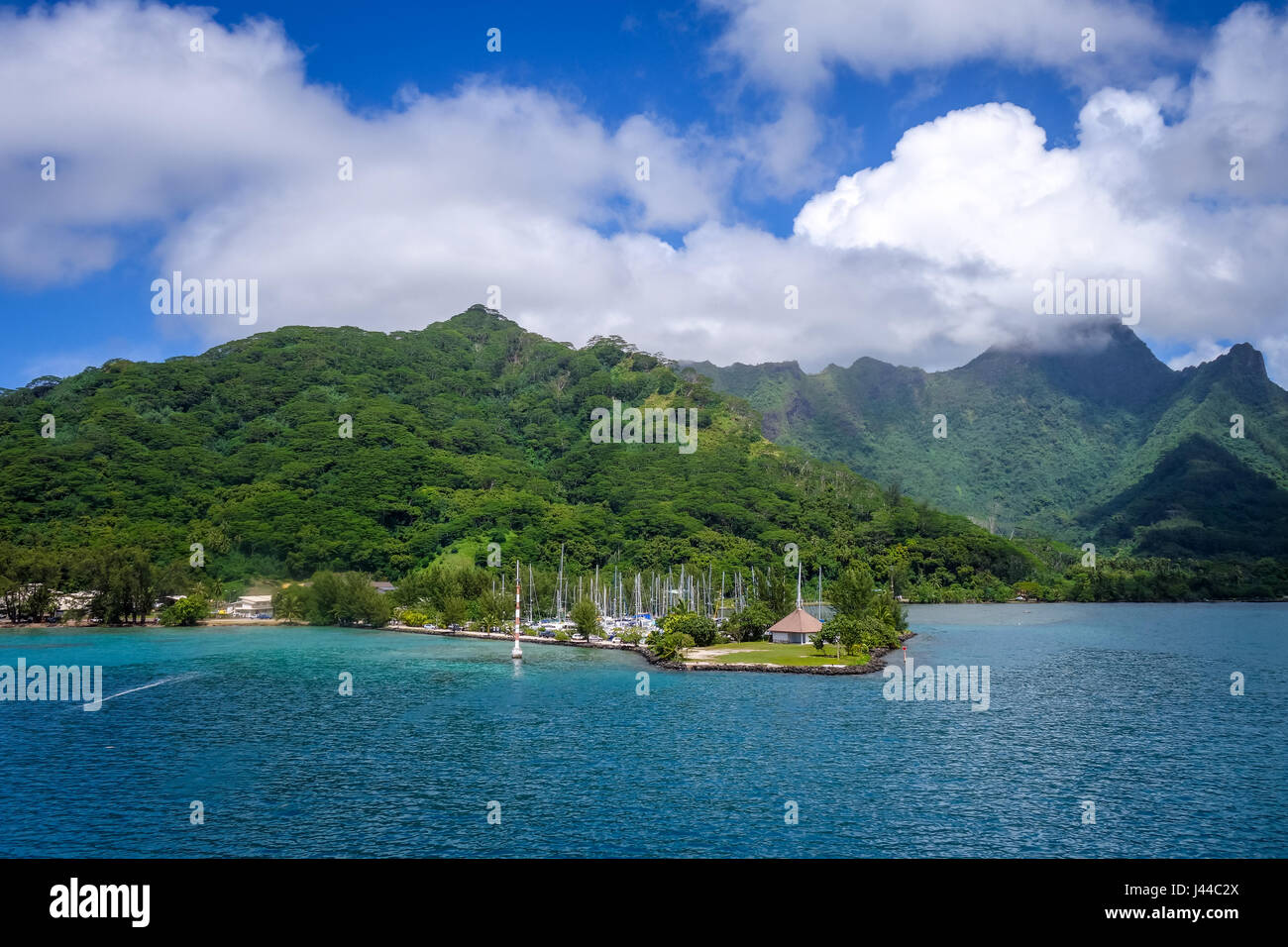 Moorea island harbor and Pacific ocean lagoon landscape. French ...