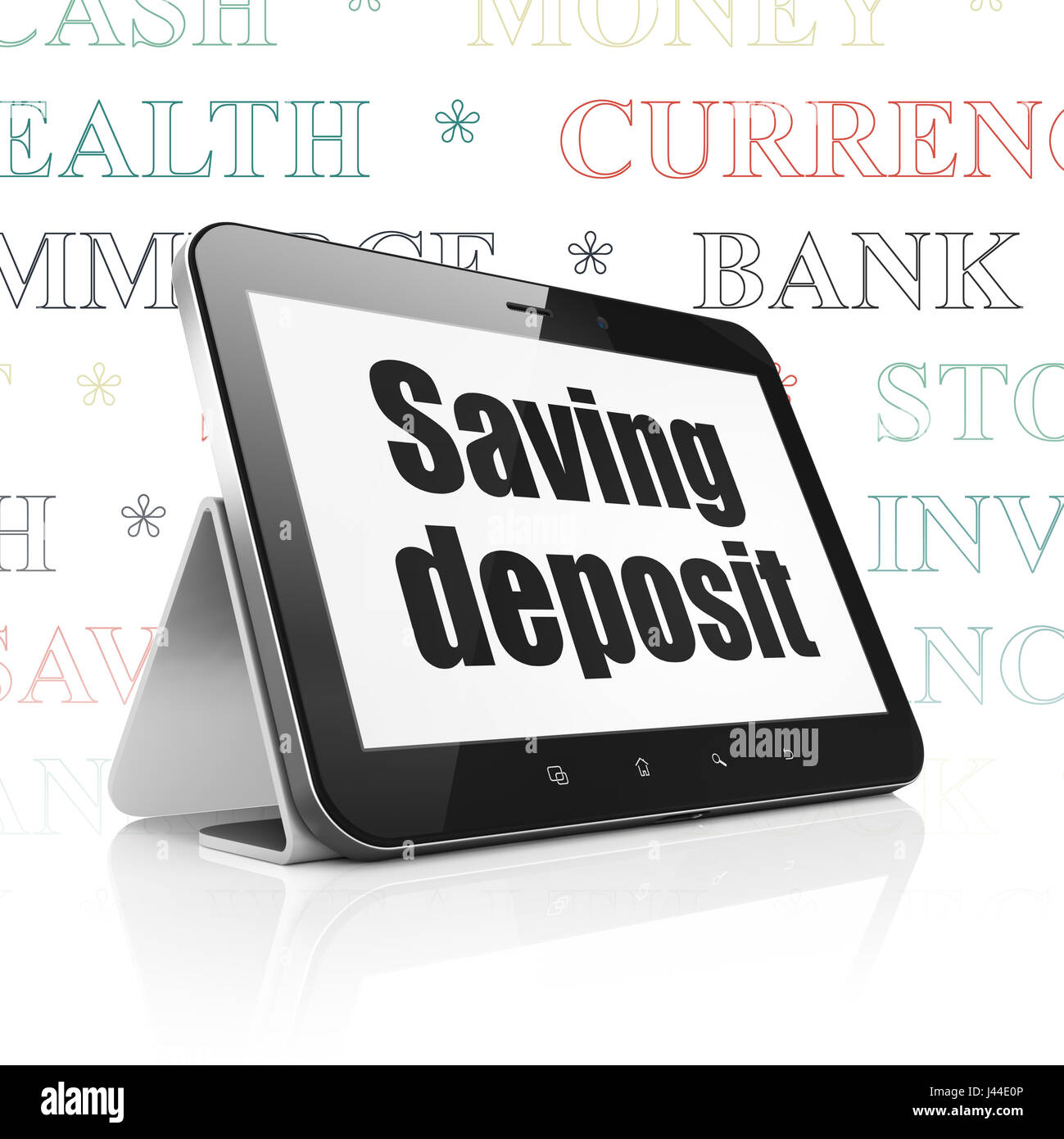 Currency concept: Tablet Computer with Saving Deposit on display Stock ...
