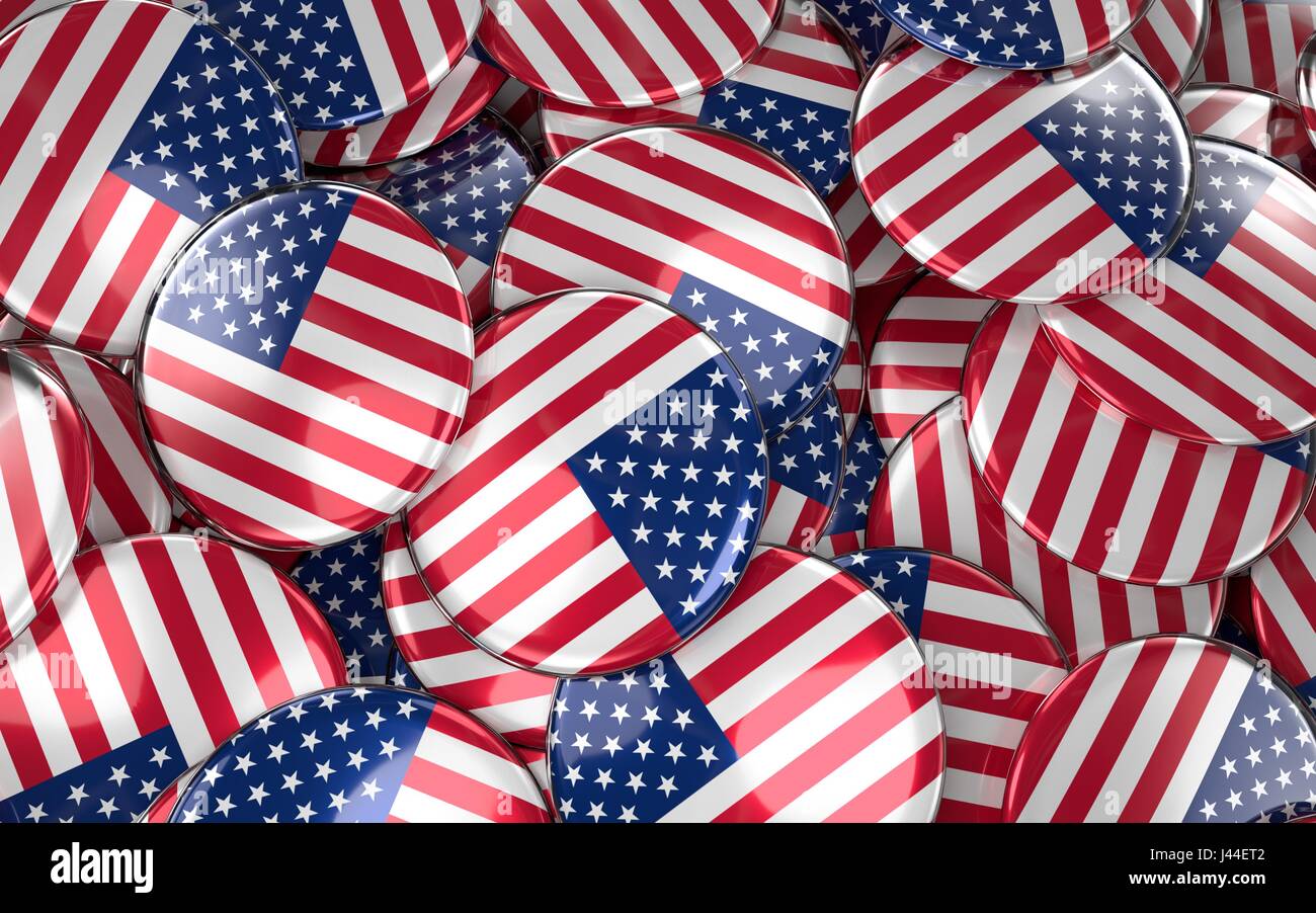 America Badges Background - Pile of American Flag Buttons. 3D Rendering ...