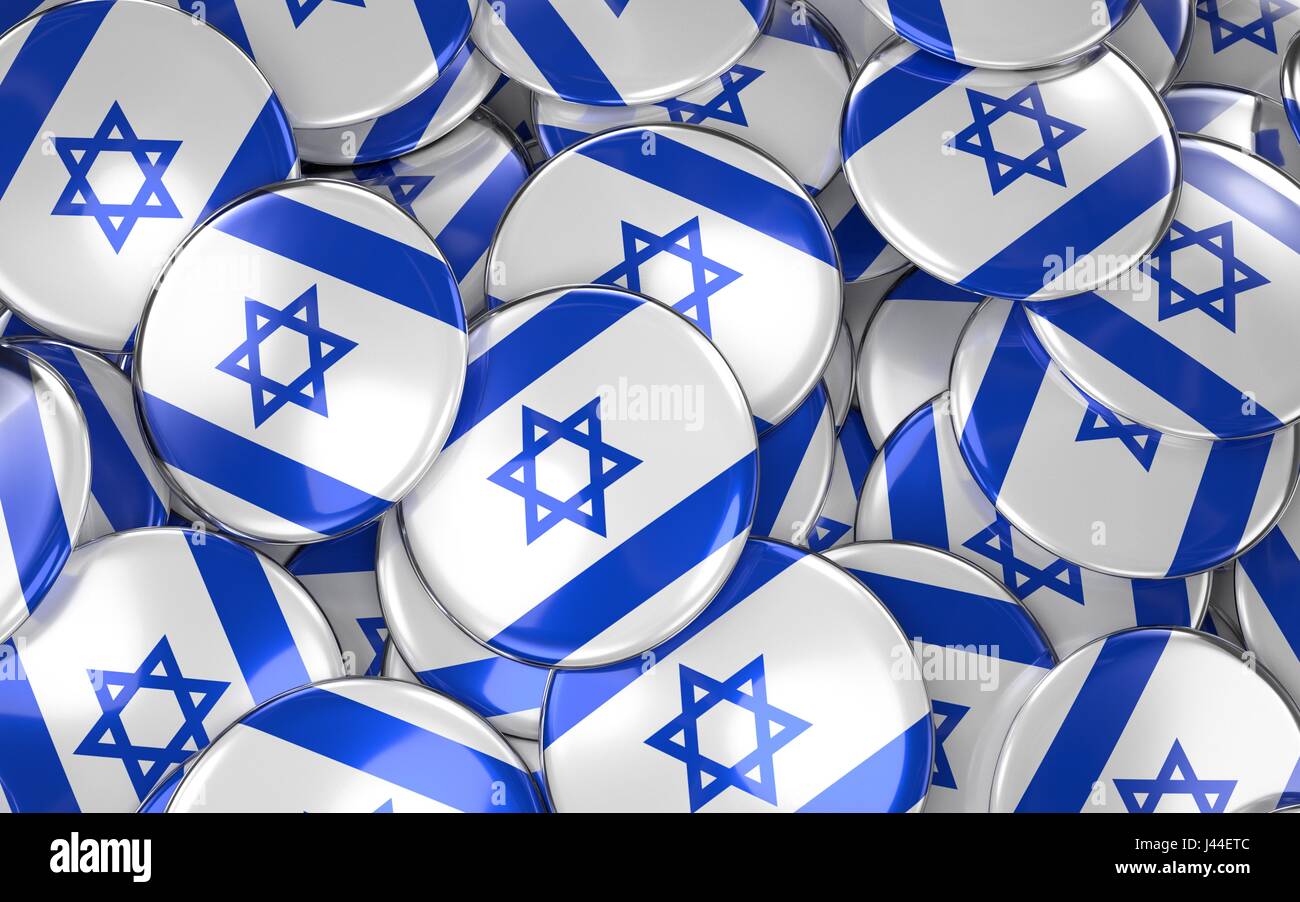Israel Badges Background - Pile of Israeli Flag Buttons. 3D Rendering ...