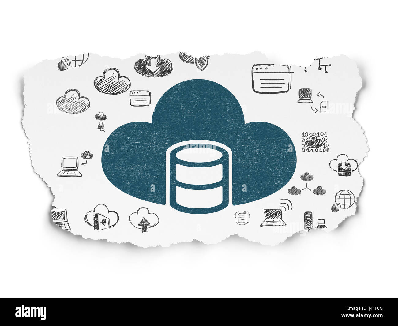 Cloud technology concept: Database With Cloud on Torn Paper background ...