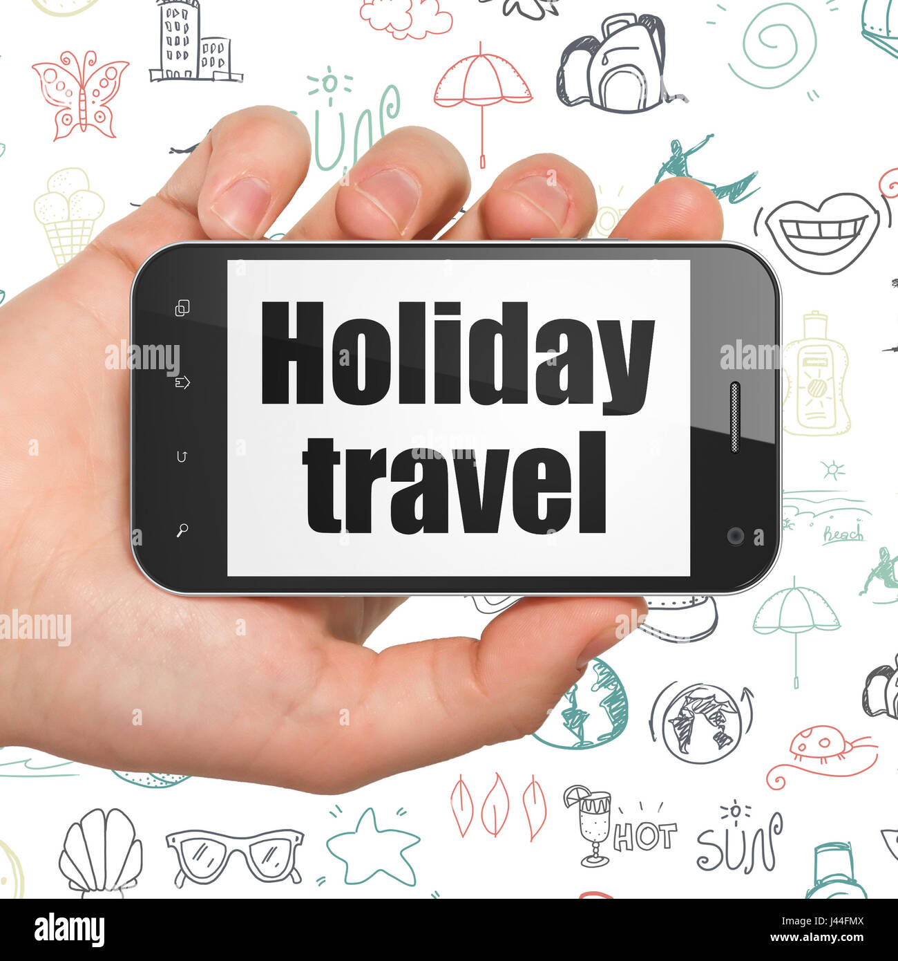 Vacation concept: Hand Holding Smartphone with Holiday Travel on ...