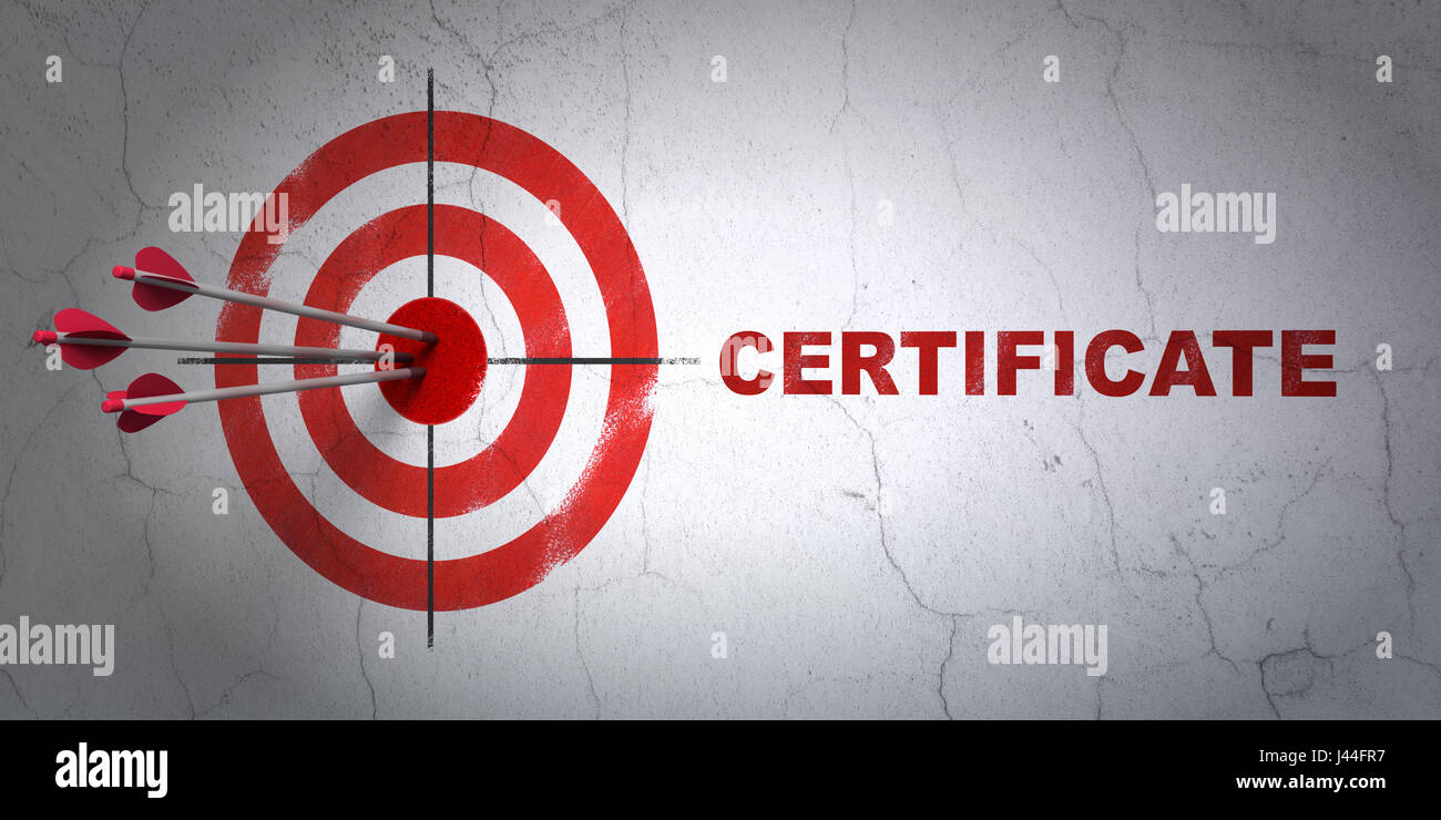 Law concept: target and Certificate on wall background Stock Photo - Alamy
