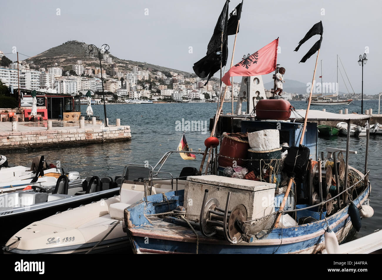 A view of the beachfront in Saranda, a coastal town in Vlore County ...