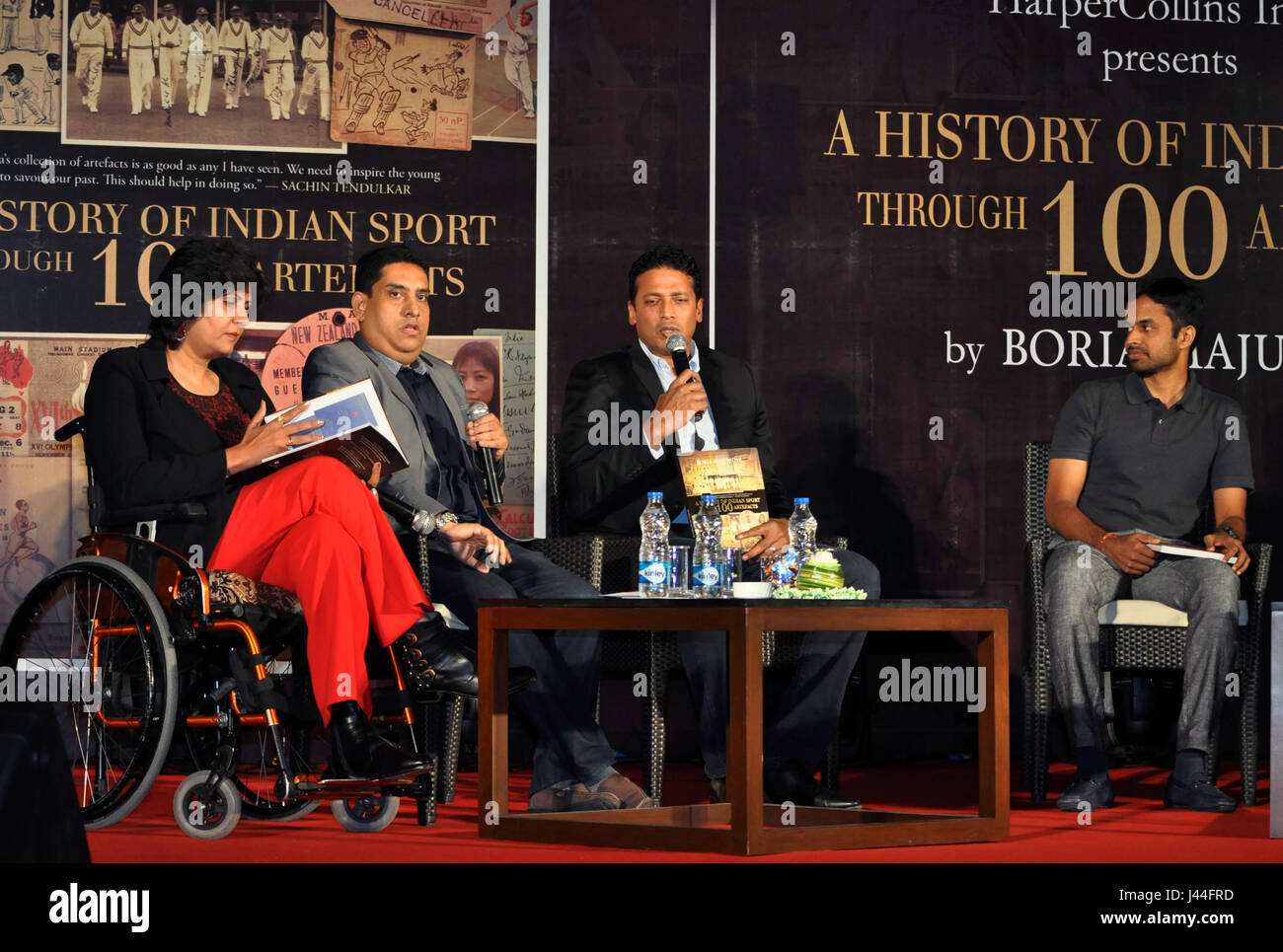 Kolkata, India. 9th May, 2017. Mahesh Bhupathi speaks while Deepa Malik ...