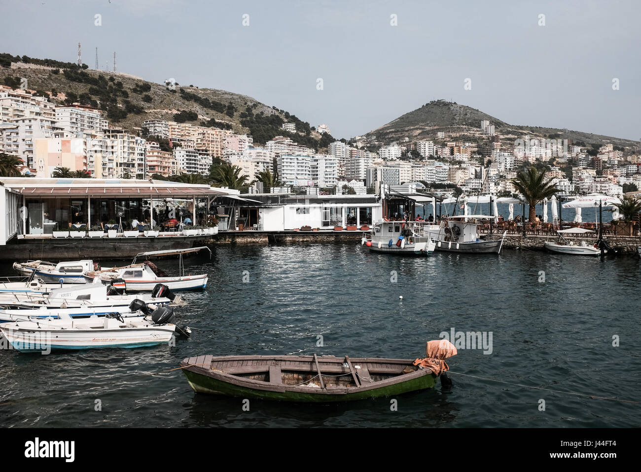 A view of the beachfront in Saranda, a coastal town in Vlore County ...