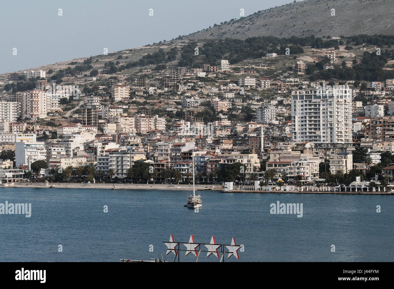 A view of Saranda, a coastal town in Vlore County, southern Albania ...