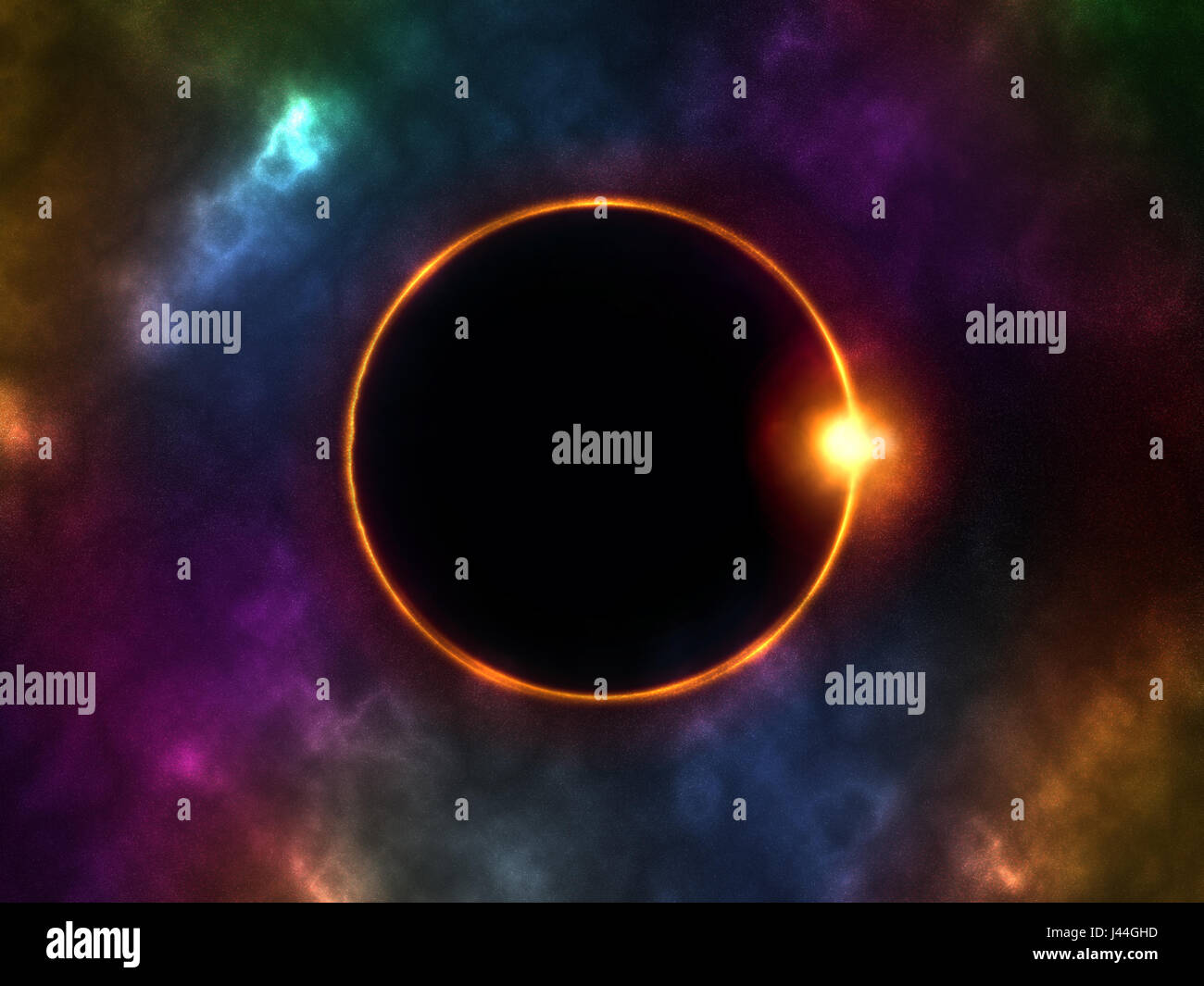 Computer generated Solar eclipse over colorful deep outer space Stock ...