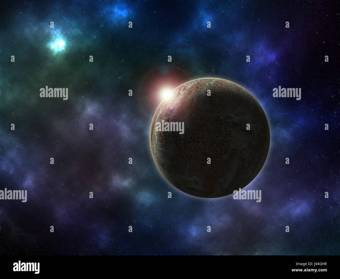 Computer generated planet over colorful deep outer space Stock Photo ...