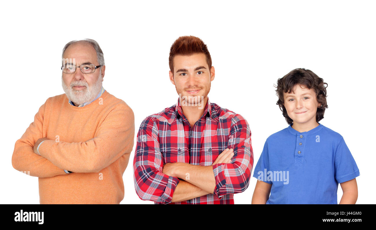 Three generations together, grandfather father and son isolated on a ...