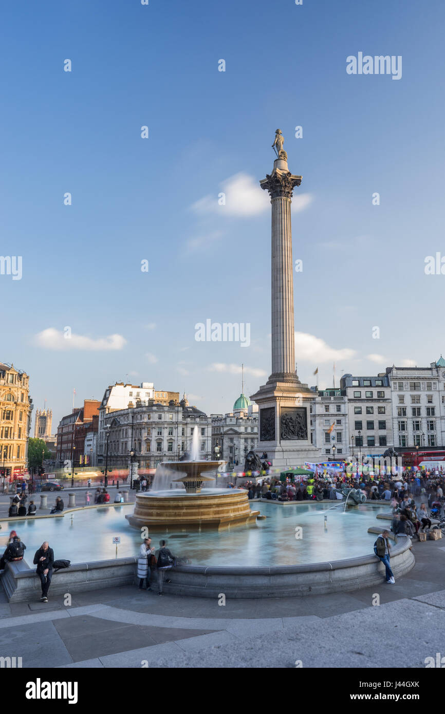 Exterior views of Trafalgar Square tourist attraction in London, with ...