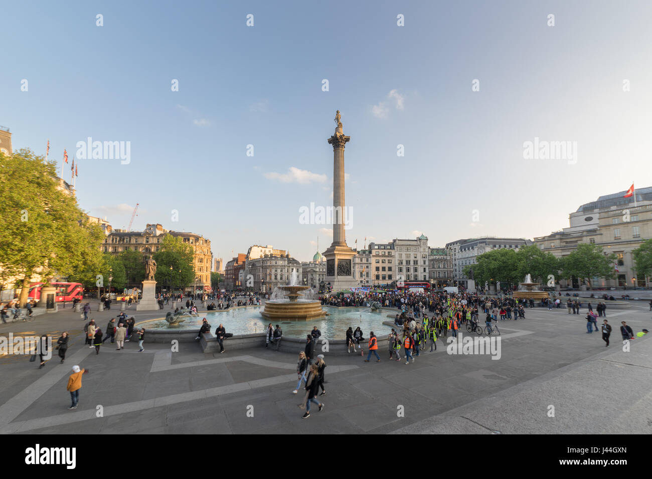Exterior views of Trafalgar Square tourist attraction in London, with ...