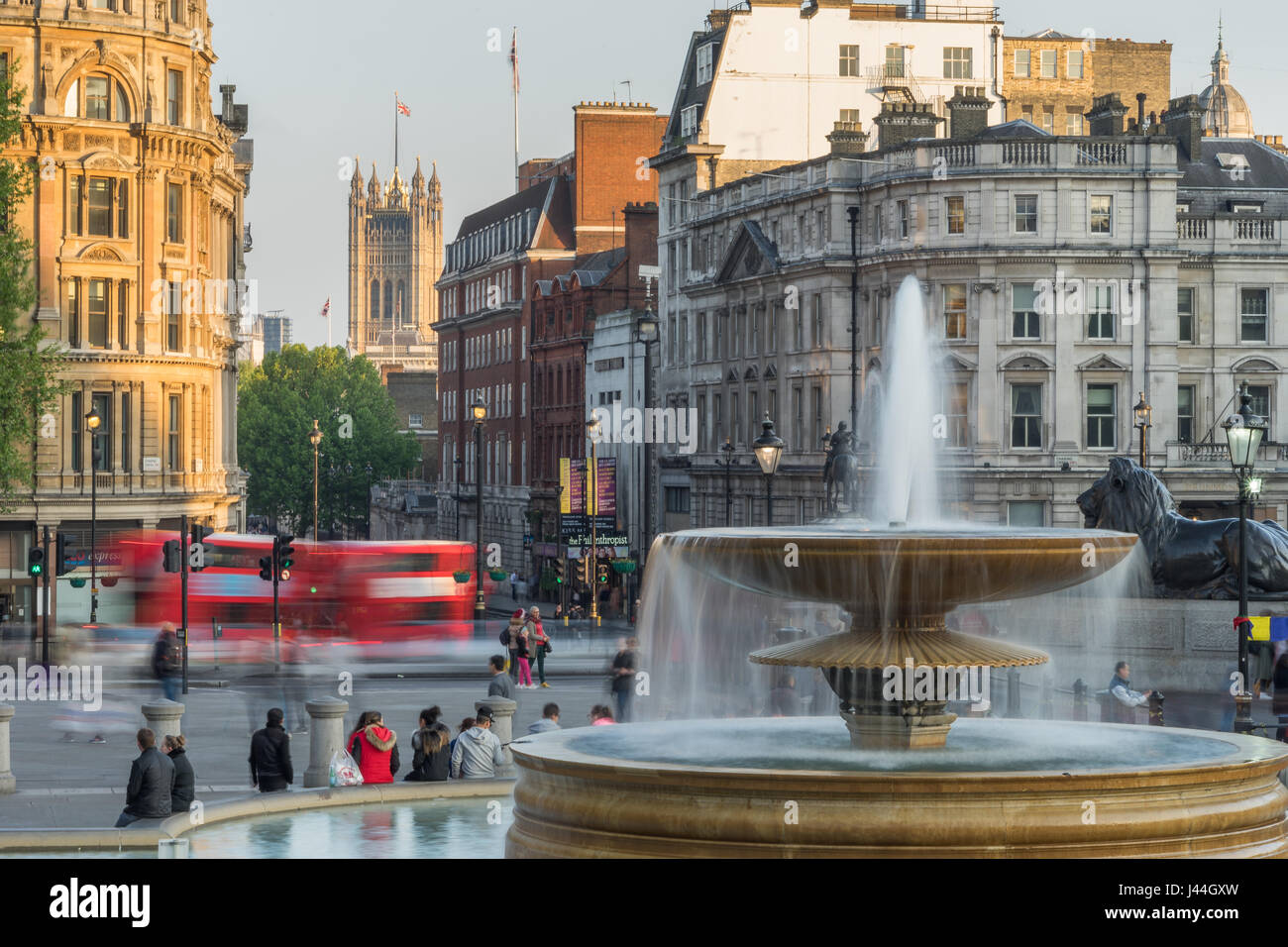 Exterior views of Trafalgar Square tourist attraction in London, with ...