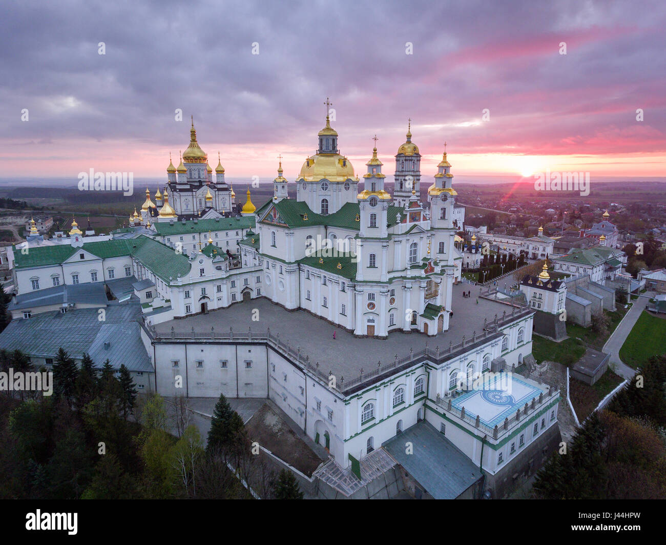 Aerial view of Pochaev Monastery, Orthodox Church, Pochayiv Lavra ...
