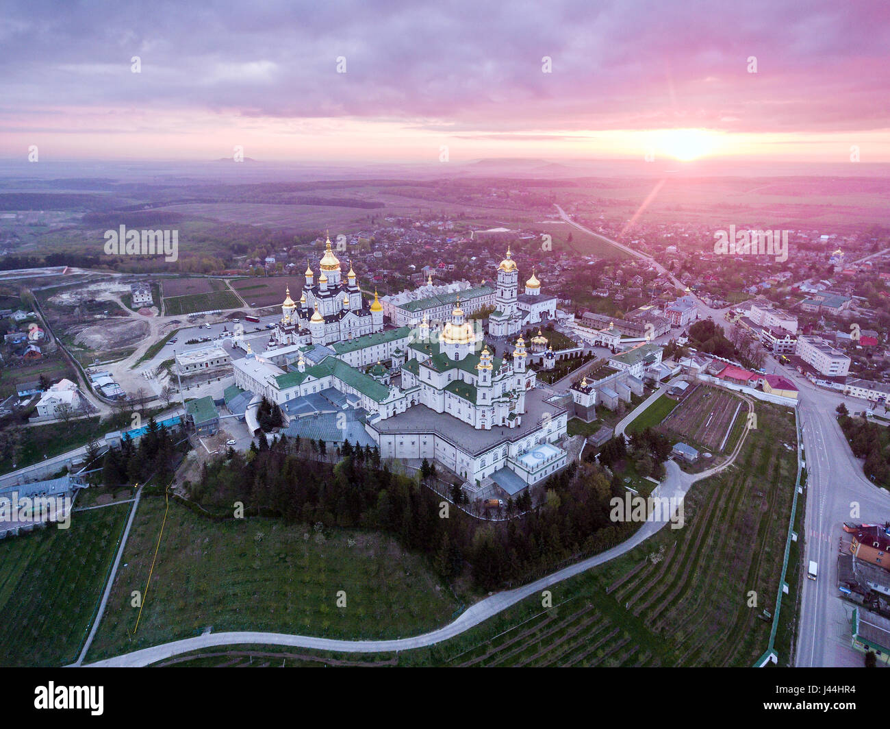Aerial view of Pochaev Monastery, Orthodox Church, Pochayiv Lavra ...
