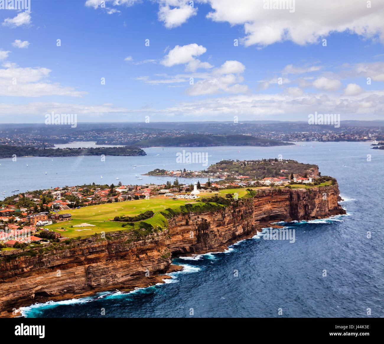Aerial view of entrance to Sydney harbour along South Nead towards ...