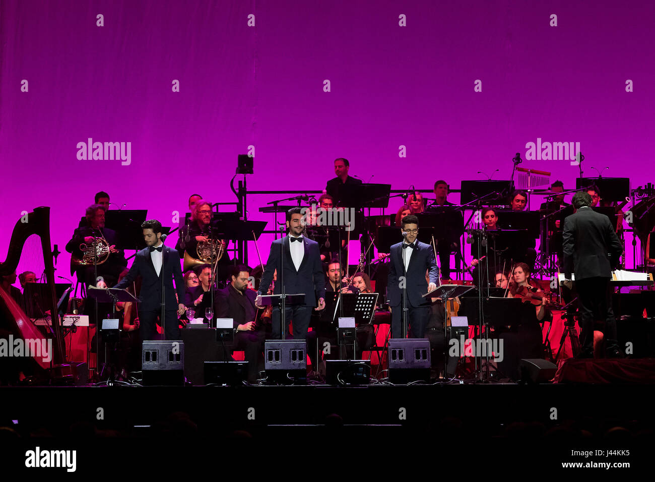 Milan, Italy. 09th May, 2017. The Italian Trio Il Volo on the stage of ...