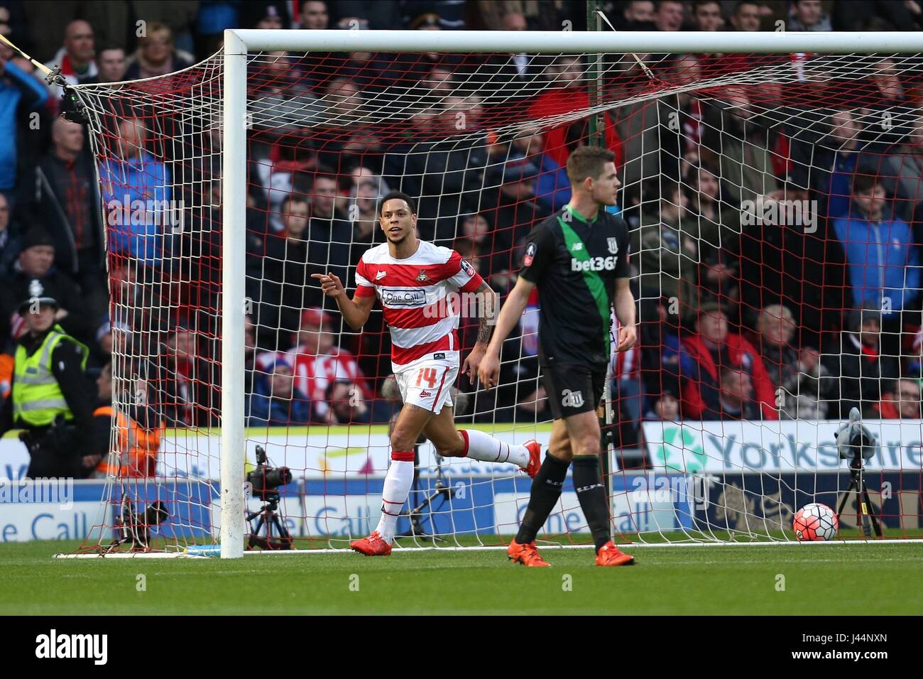 NATHAN TYSON CELEBRATES GOAL DONCASTER V STOKE KEEPMOAT STADIUM ...