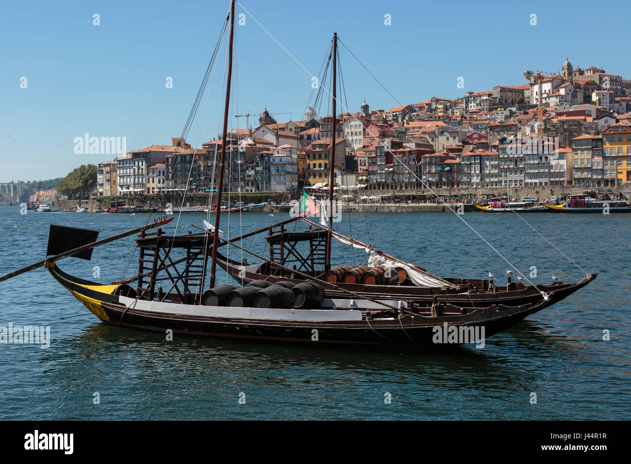 Traditional Rabelo Boat on the Bank of the River Douro and Colorful ...