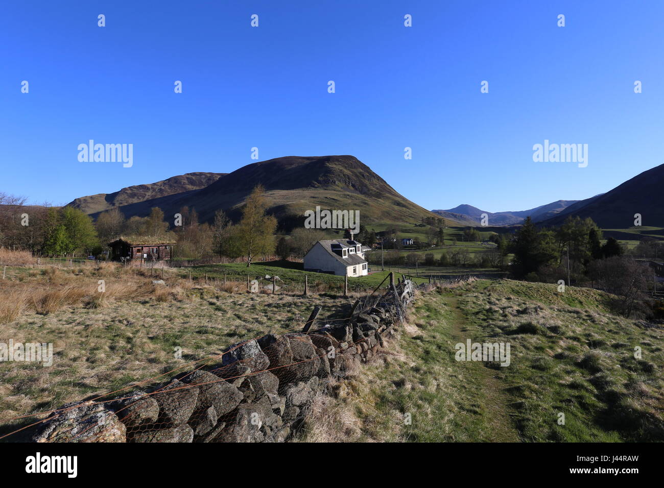 Cateran trail leading to Spittal of Glenshee with peak of Ben Gulabin ...