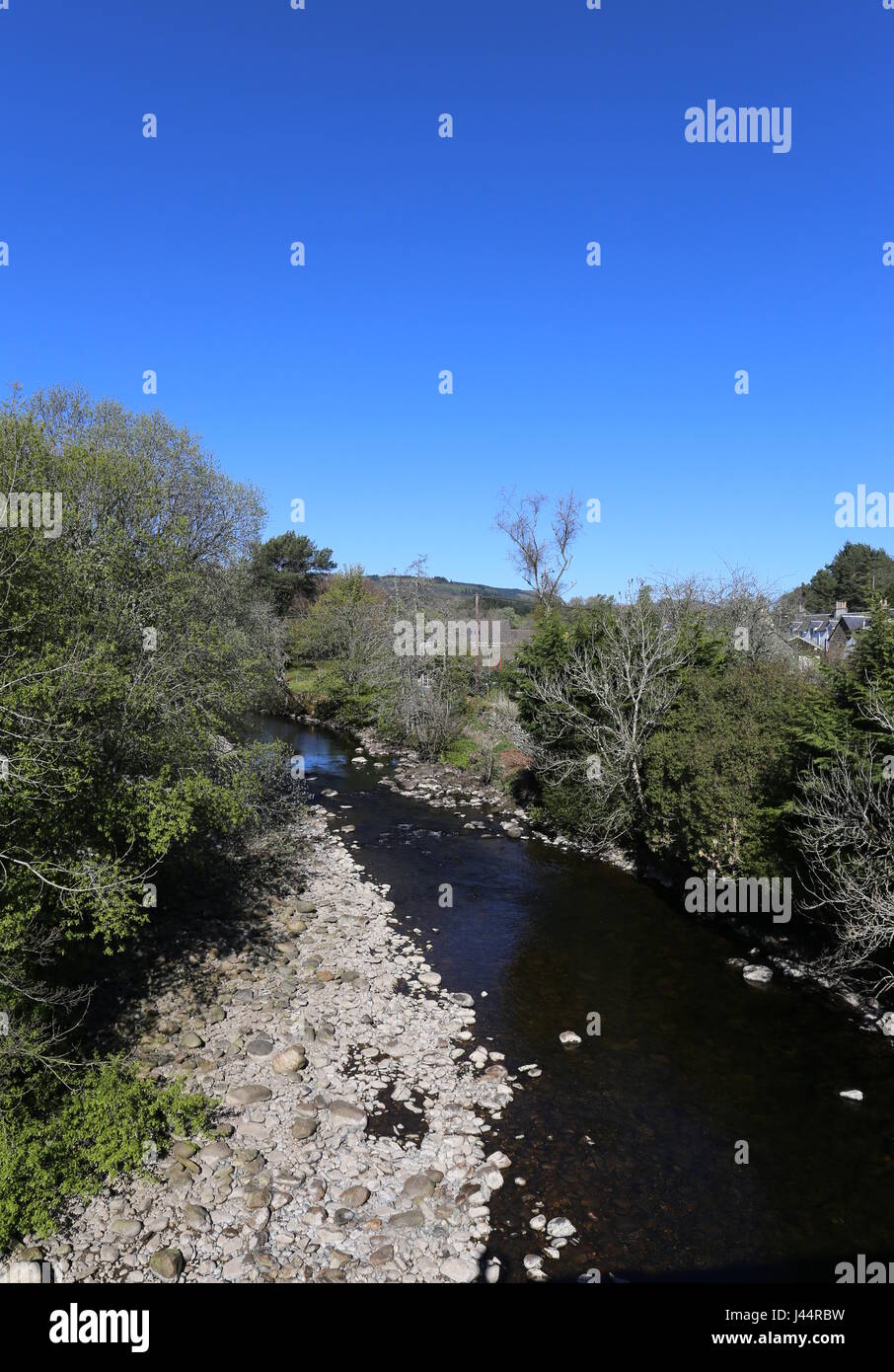 Elevated view of River Ardle Kirkmichael Scotland May 2017 Stock Photo ...