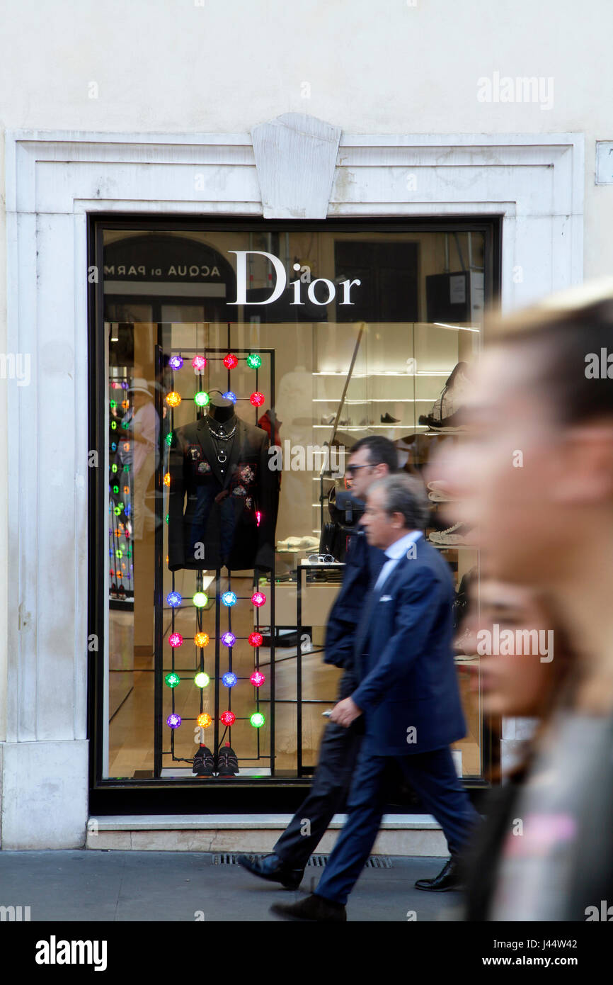 Pedestrians walk past of a Dior store at Piazza di Spagna, Rome Italy ...