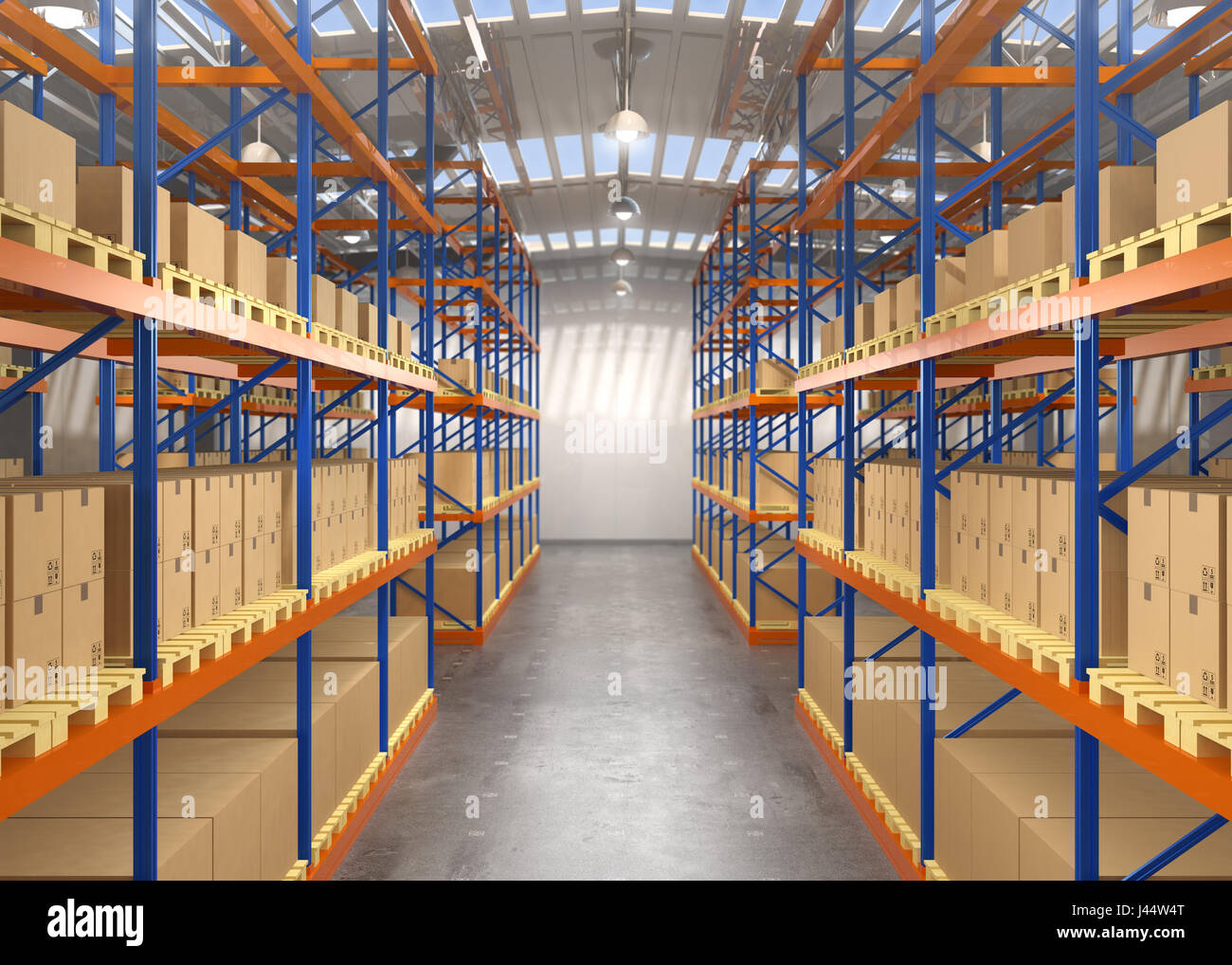 Modern warehouse interior. 3D rendering image Stock Photo - Alamy