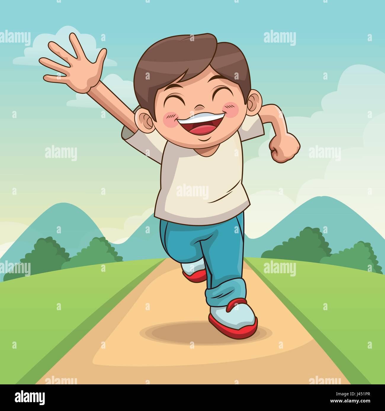 happy children day. cartoon boy with landscape road design Stock Vector ...