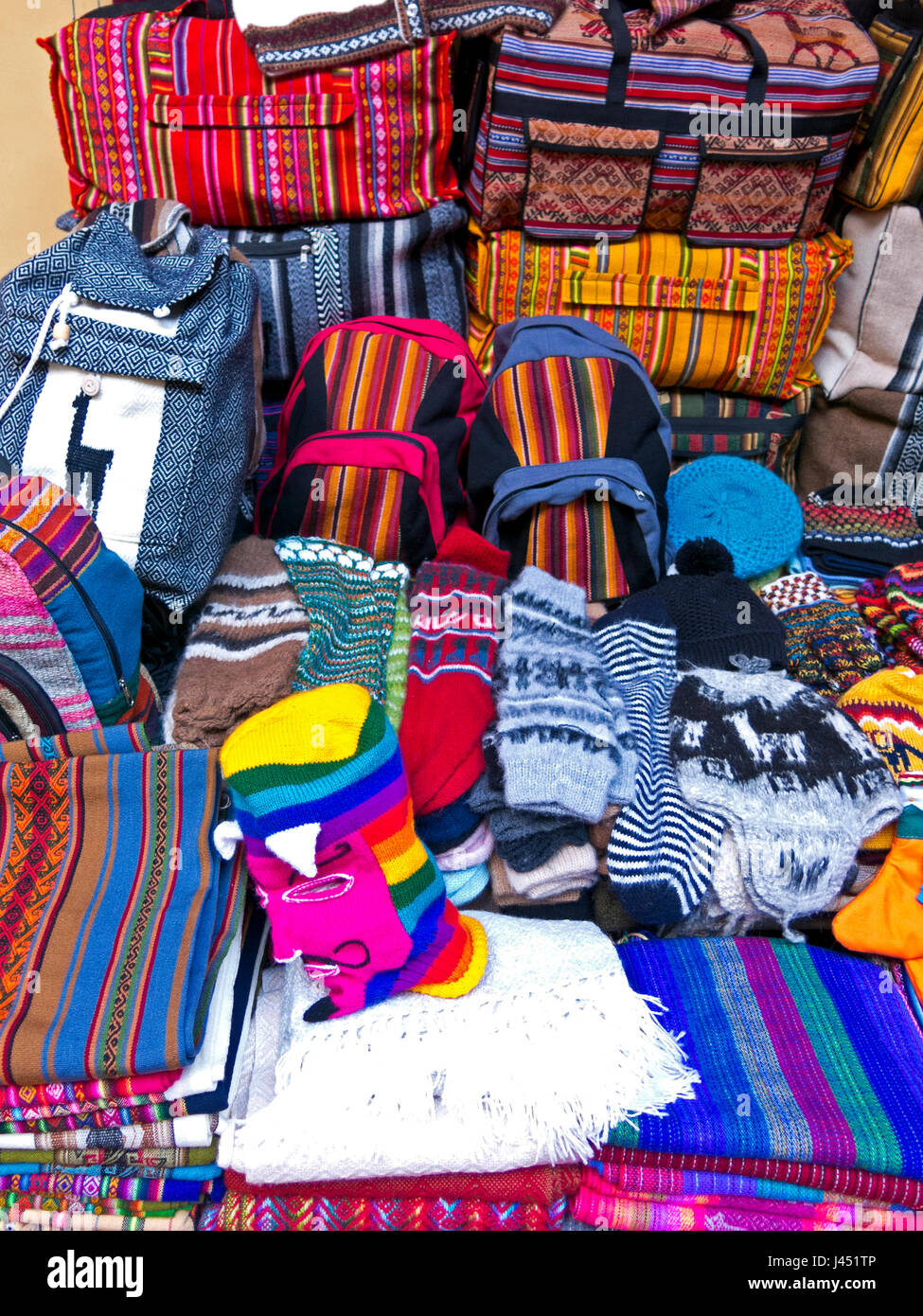 Display of traditional souvenirs at the market in La Paz city, Bolivia ...