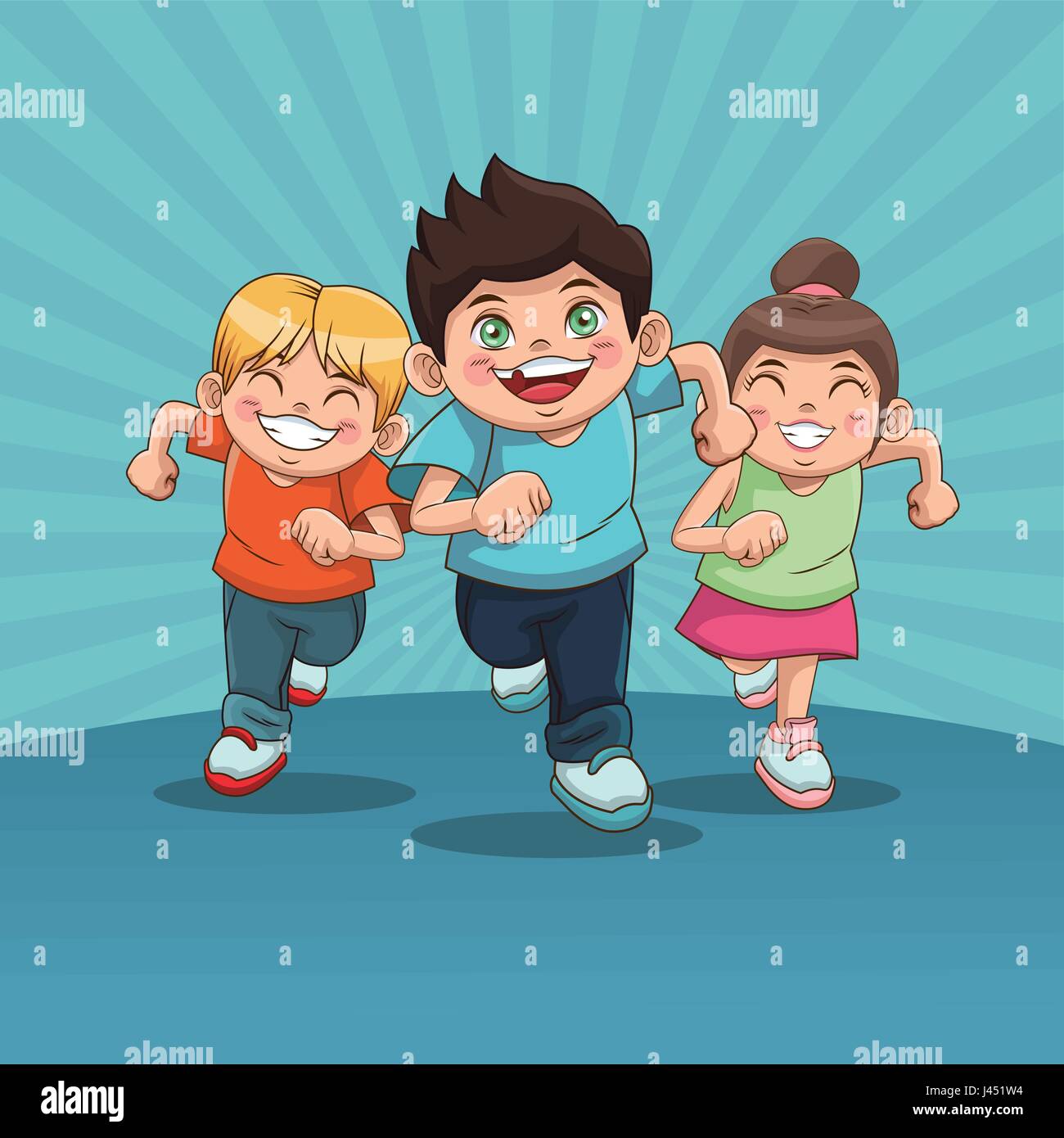 happy children day. group of happy running kids, boys and girls design ...