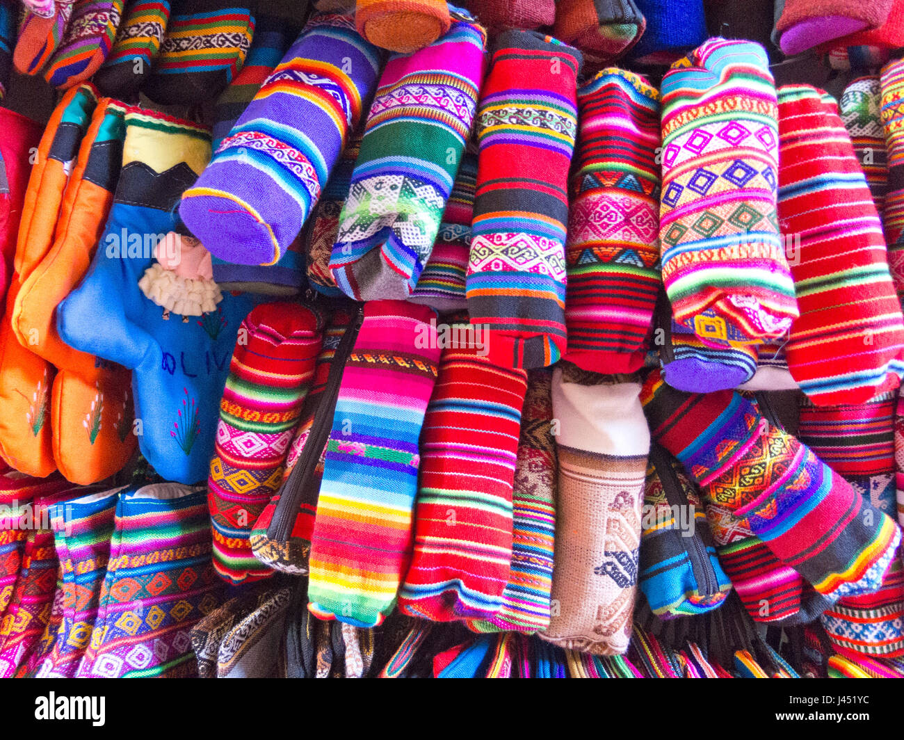 Display of traditional souvenirs at the market in La Paz city, Bolivia ...