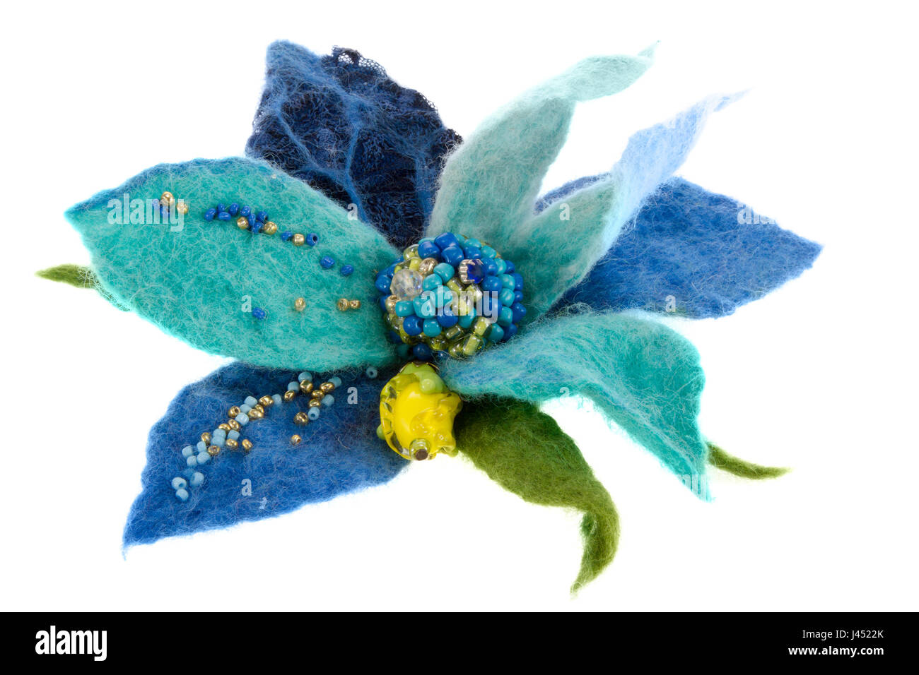 a decorative blue flower made from wool Stock Photo - Alamy