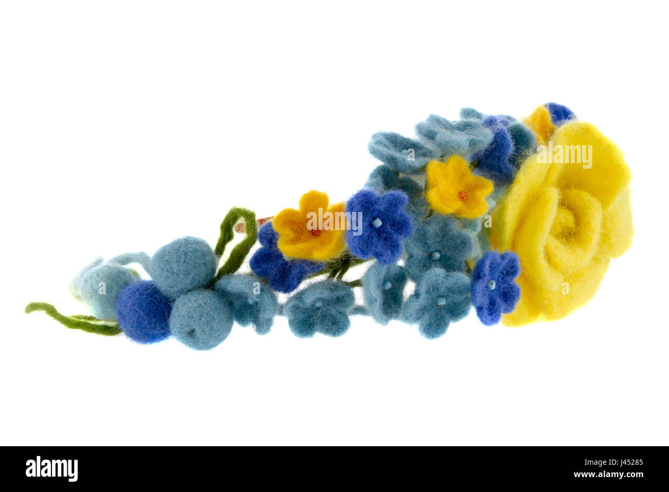 a blue and yellow beautiful roses made of wool Stock Photo - Alamy