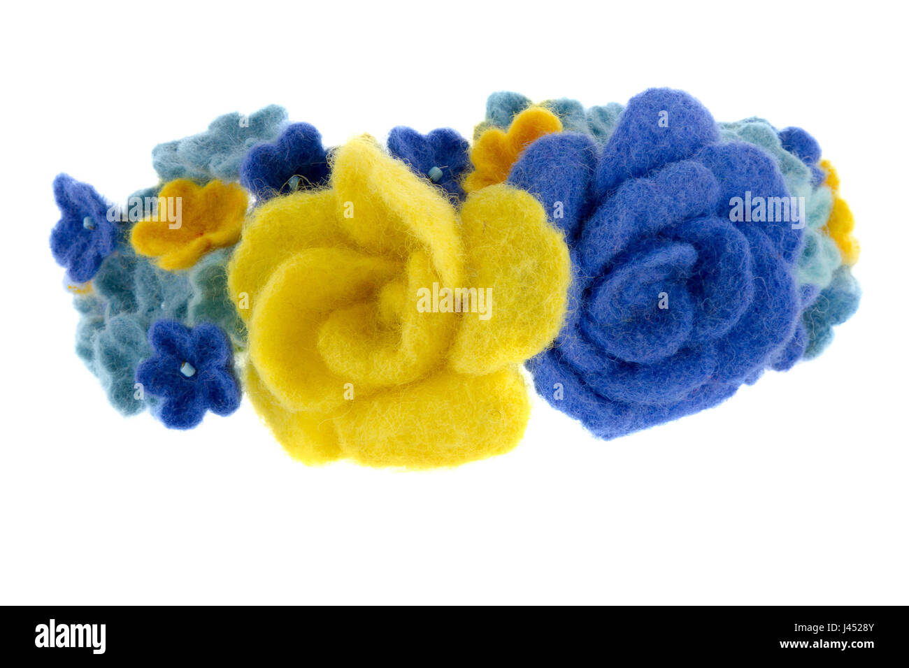 a blue and yellow beautiful roses made of wool Stock Photo - Alamy