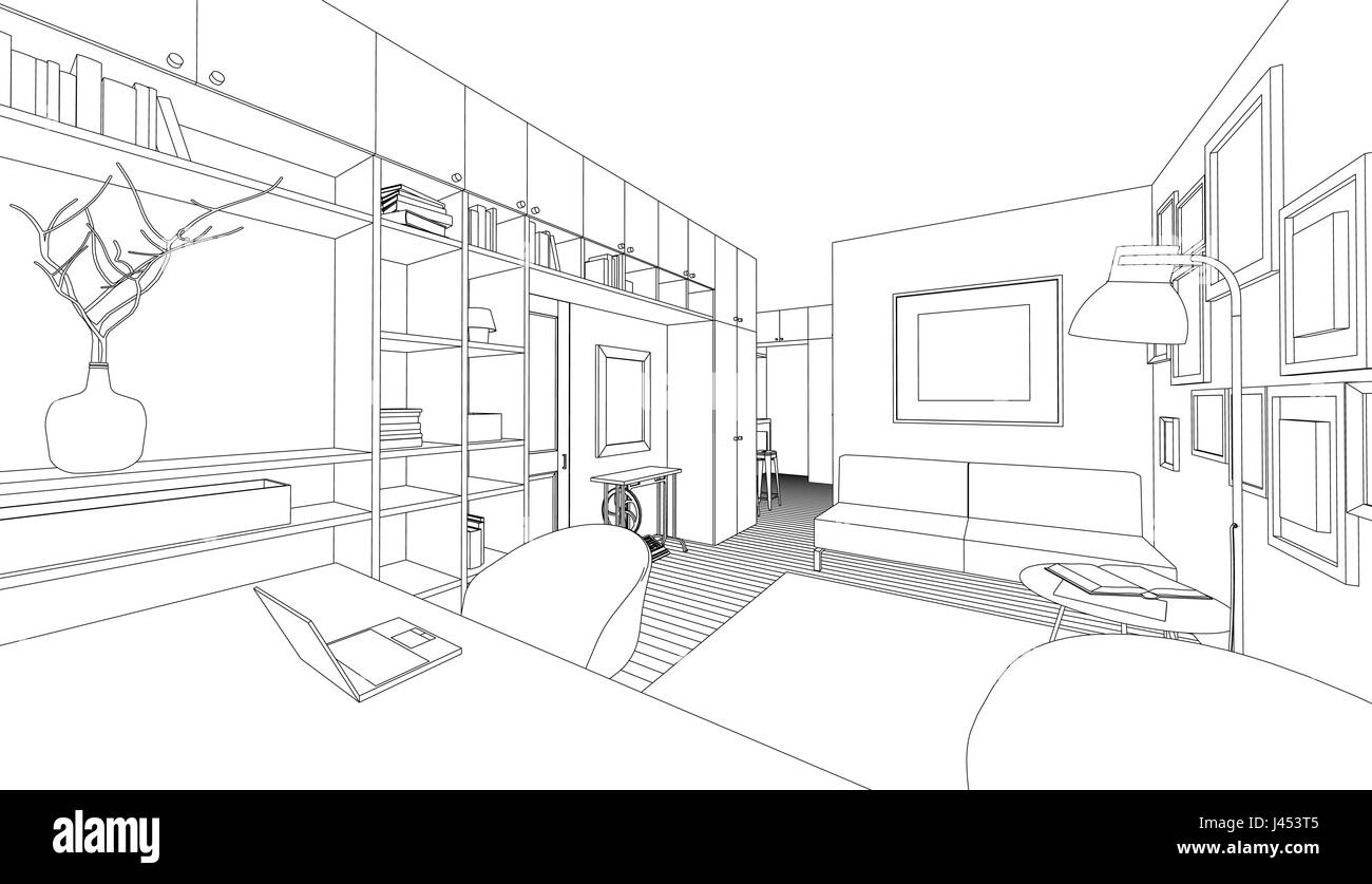 Home design 3d drawing sketch room Stock Vector Images - Alamy
