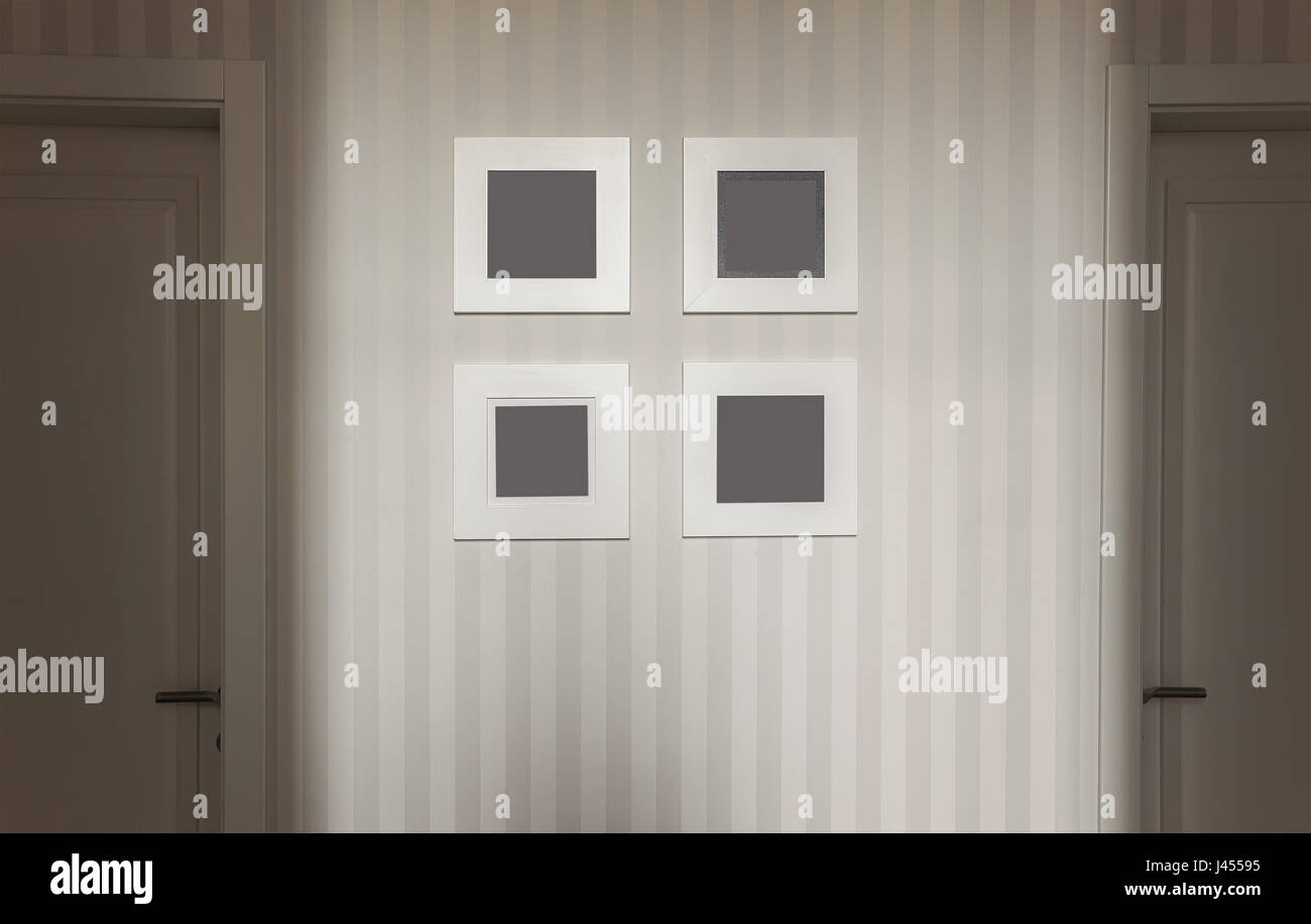 Abstract composition of four empty picture frames on modern but simple ...