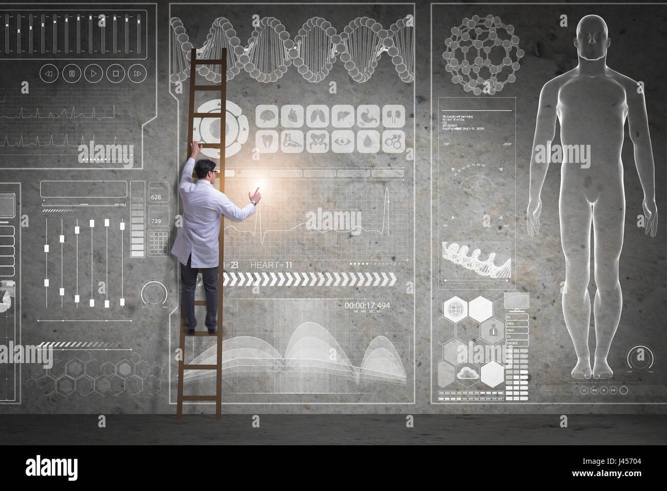 Male doctor climbing ladder in medical concept Stock Photo - Alamy