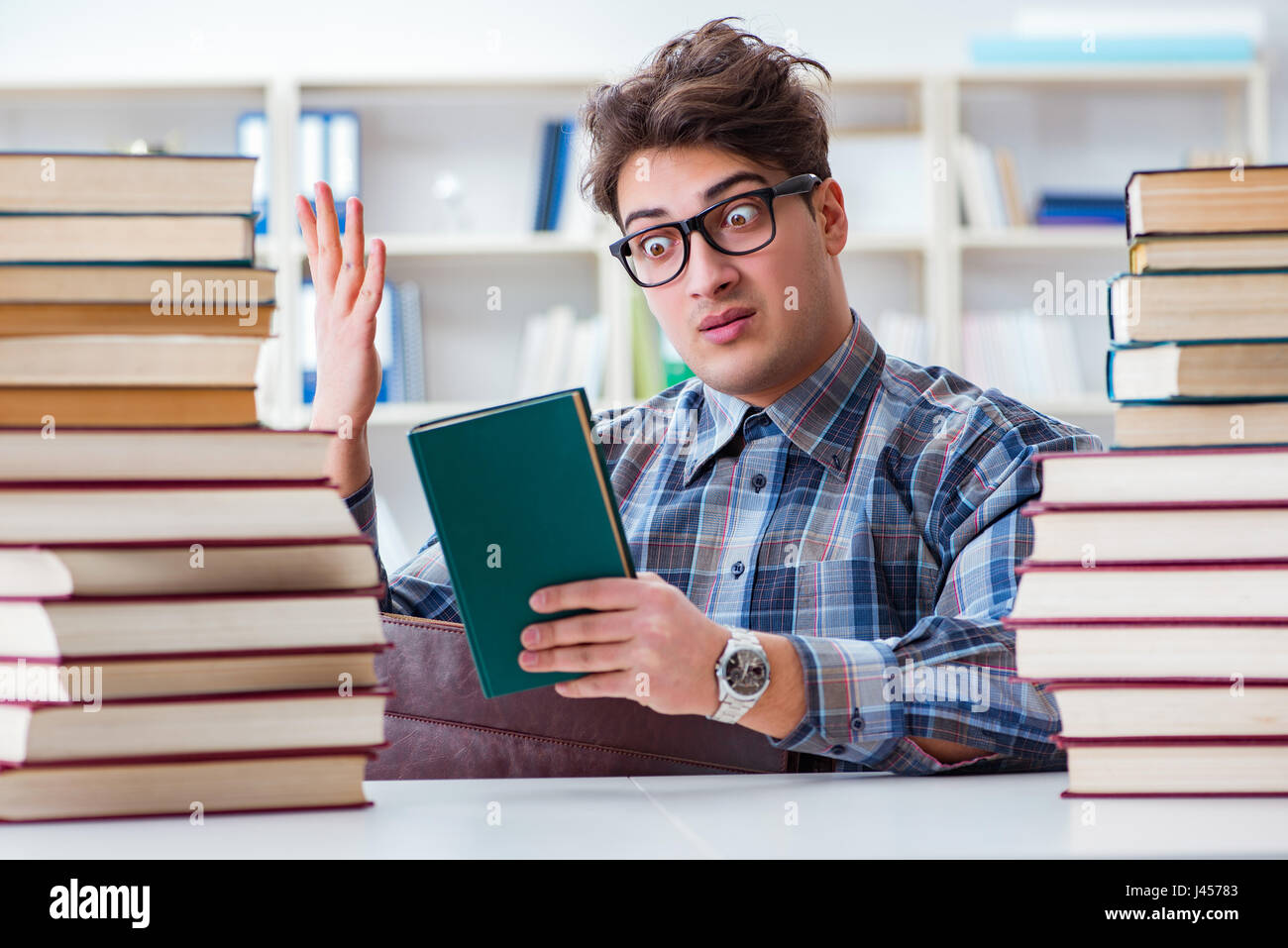 Nerd funny student preparing for university exams Stock Photo - Alamy