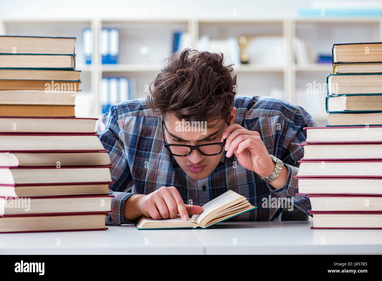 Nerd funny student preparing for university exams Stock Photo - Alamy