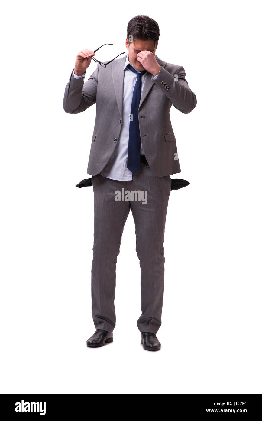 Bankrupt businessman isolated on white background Stock Photo - Alamy