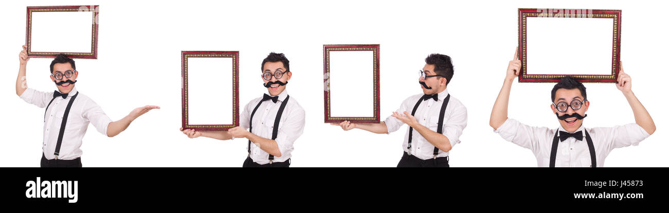 Young man with frame isolated on white Stock Photo - Alamy