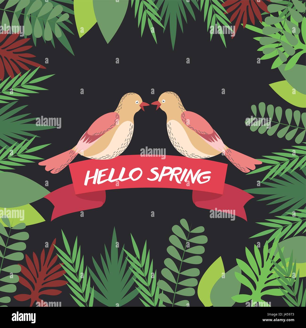 hello spring greeting card couple bird ribbon image Stock Vector Image ...