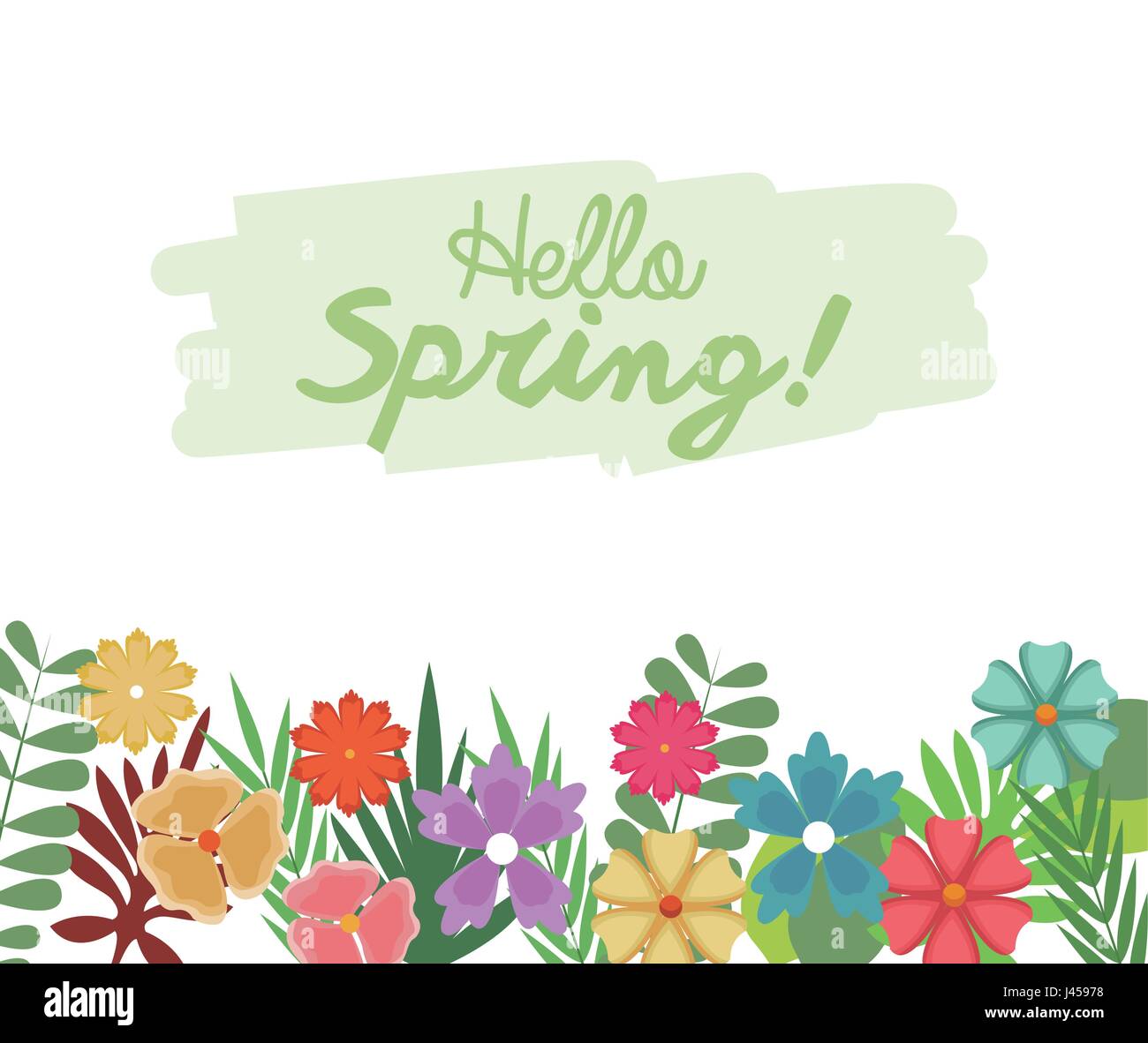 hello spring letter decoration, flower and leaves, celebration poster ...