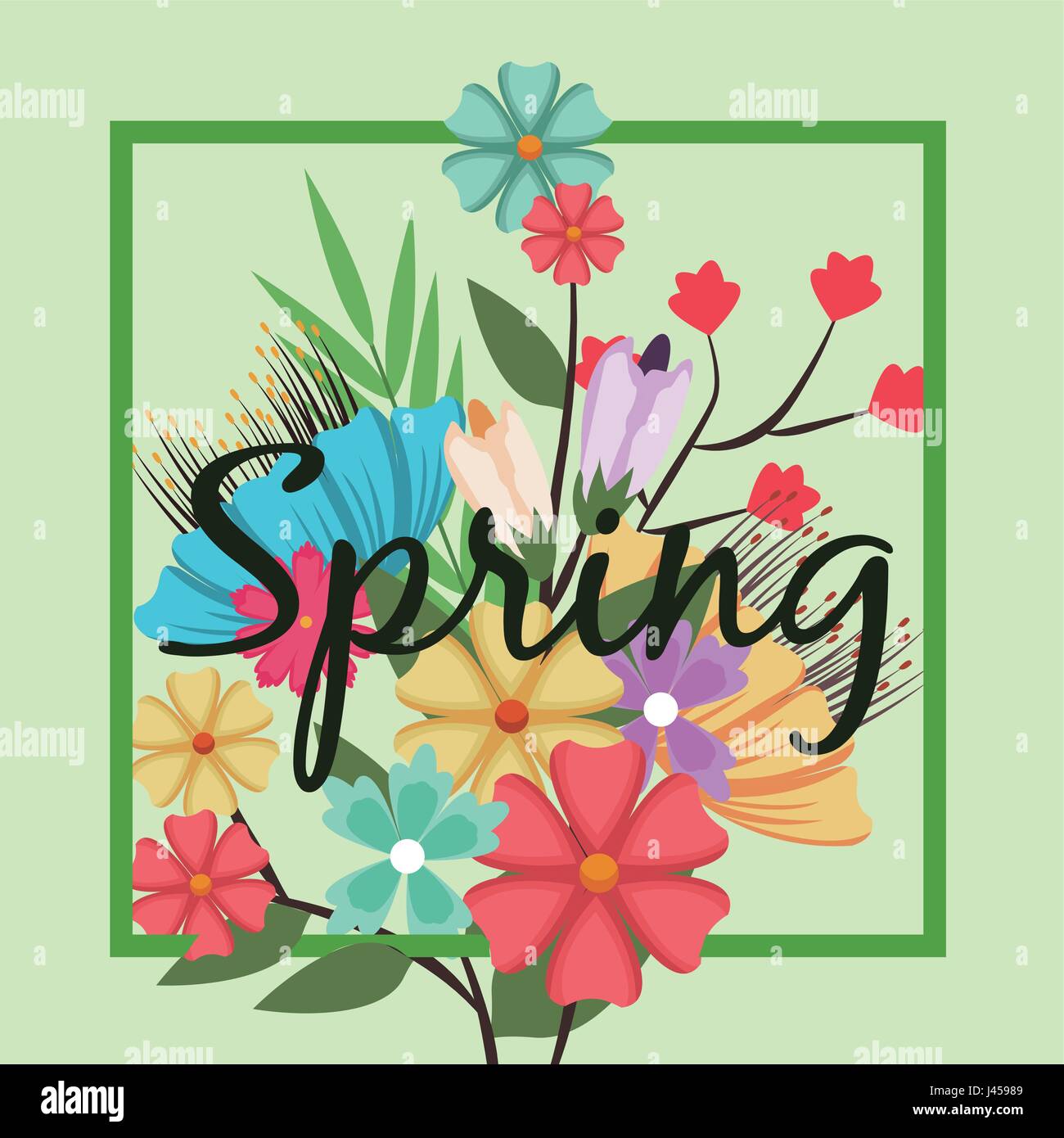 lettering spring time on background with spring flowers Stock Vector ...